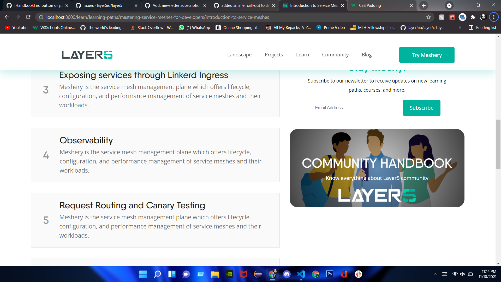 [Handbook] no button or part in layer5.io/community which redirect to layer5.io/community ...