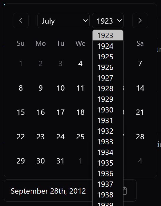 Datepicker: There no way to select year. If we have enter our birth ...