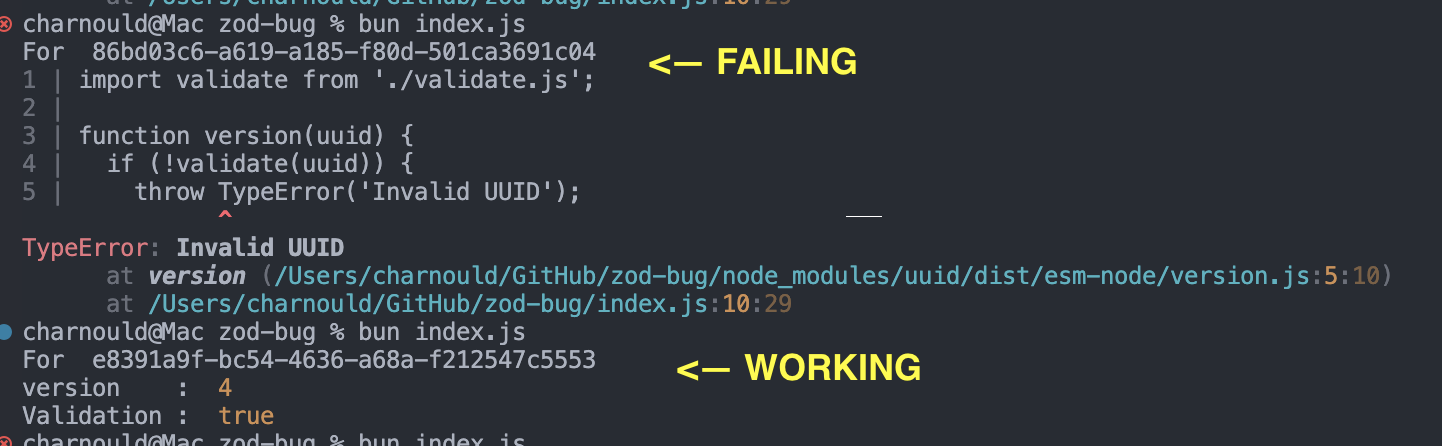 randomUUID() returns invalid and not-v4 UUID in Bun (thus failing Zod-validation) · Issue #3575 ...