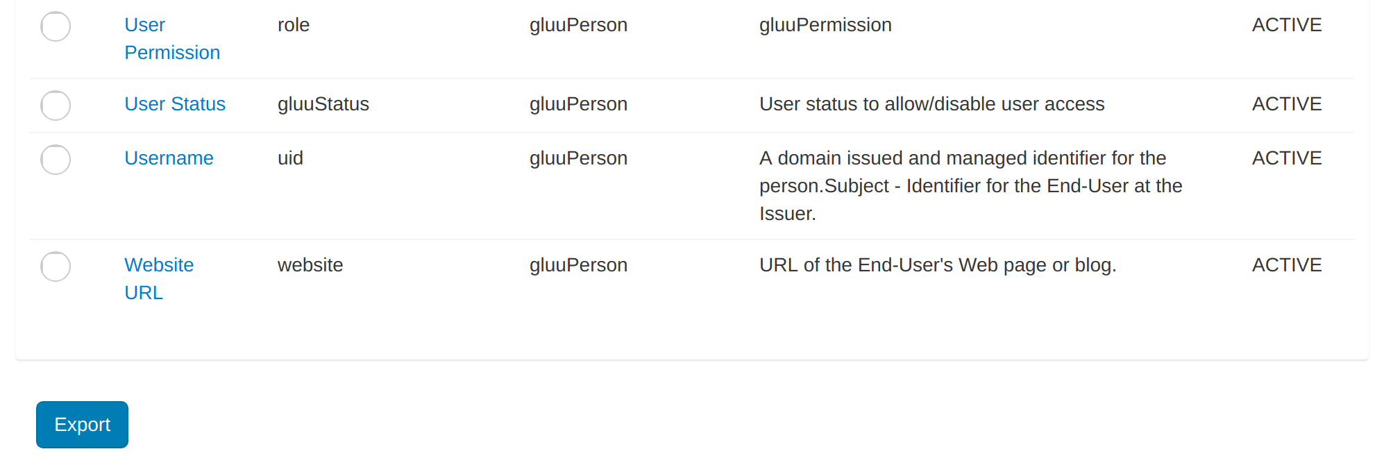 Export Attribute | Add Export button at top · Issue #1210 · GluuFederation/oxTrust · GitHub