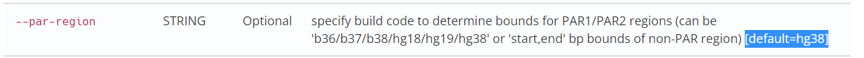 Specifying --par-region without a genome build causes the following argument to be ignored ...