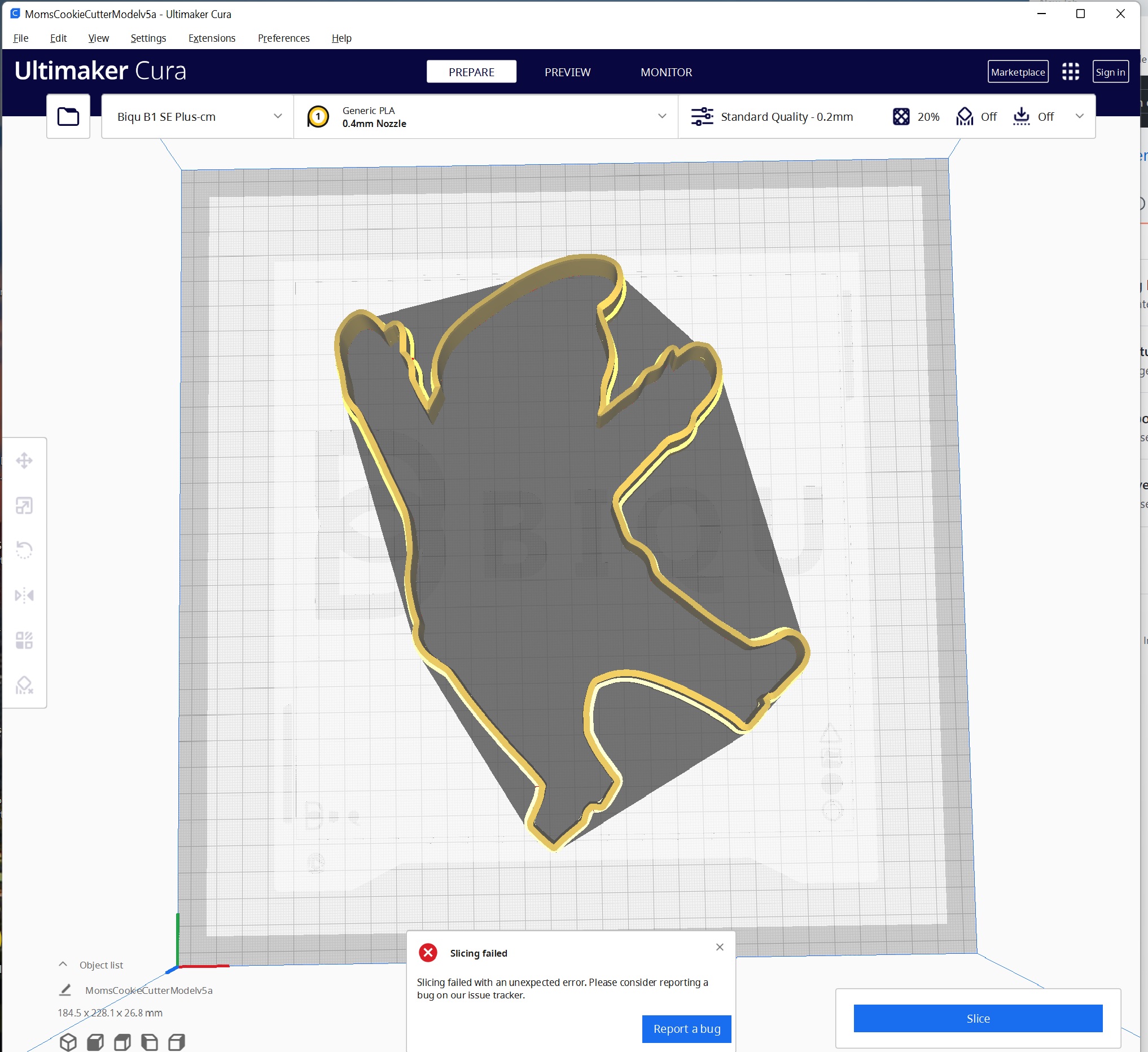 Slicing Failed with an Unexpected error. · Issue #14120 · Ultimaker/Cura · GitHub