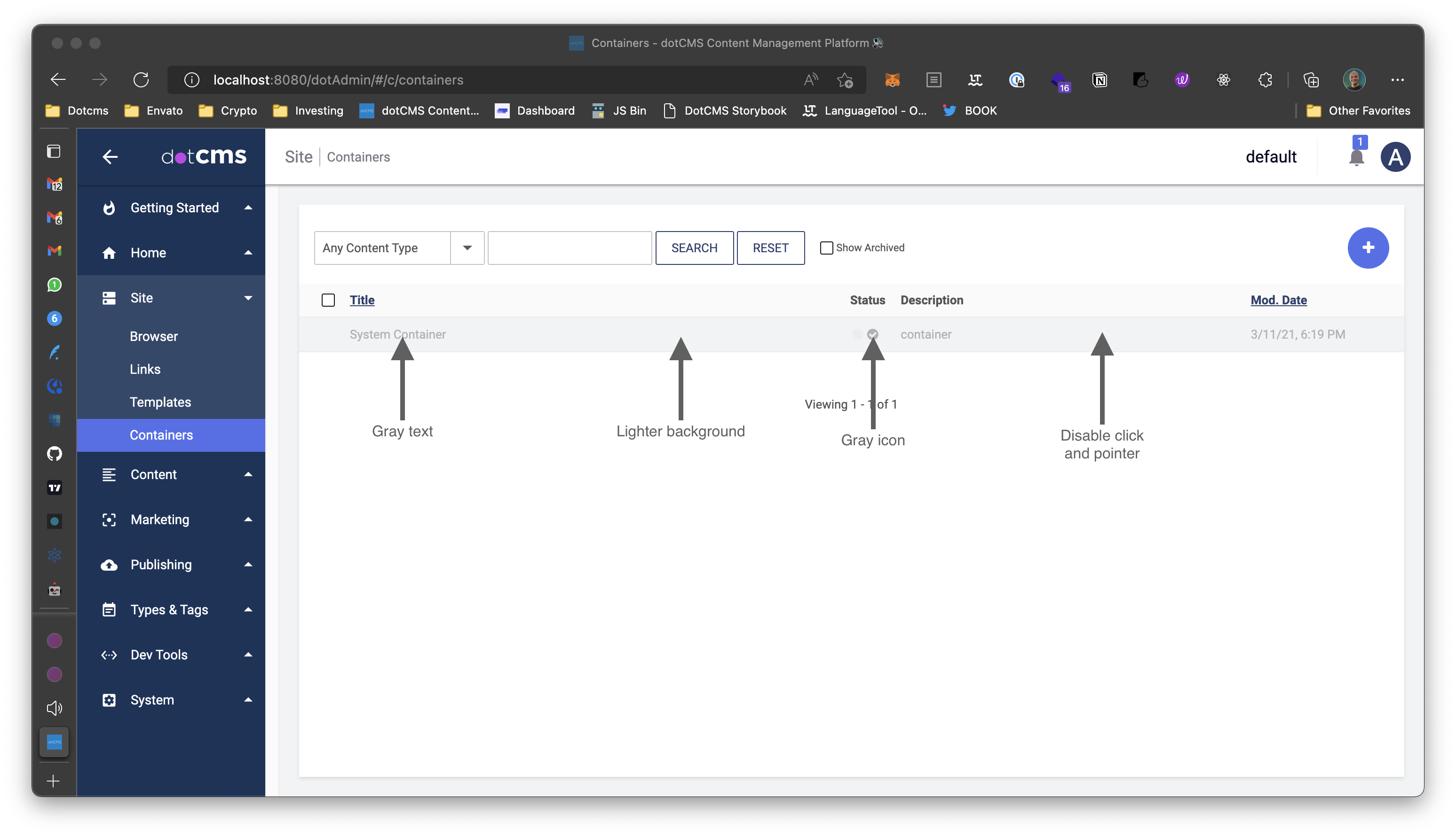Disable system container row in the listing · Issue #22217 · dotCMS/core · GitHub