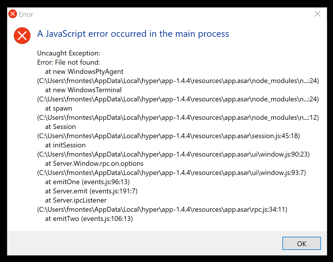 Error on launch Windows 10 clean install · Issue #2205 · vercel/hyper · GitHub