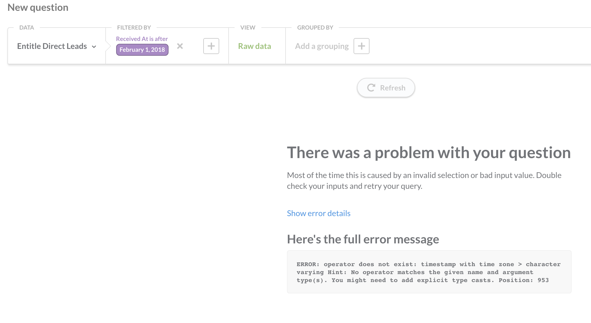 Date Filter Error Error Operator Does Not Exist Timestamp With Time