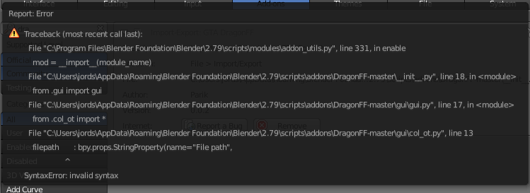 Add-ons Error · Issue #161 · Parik27/DragonFF · GitHub