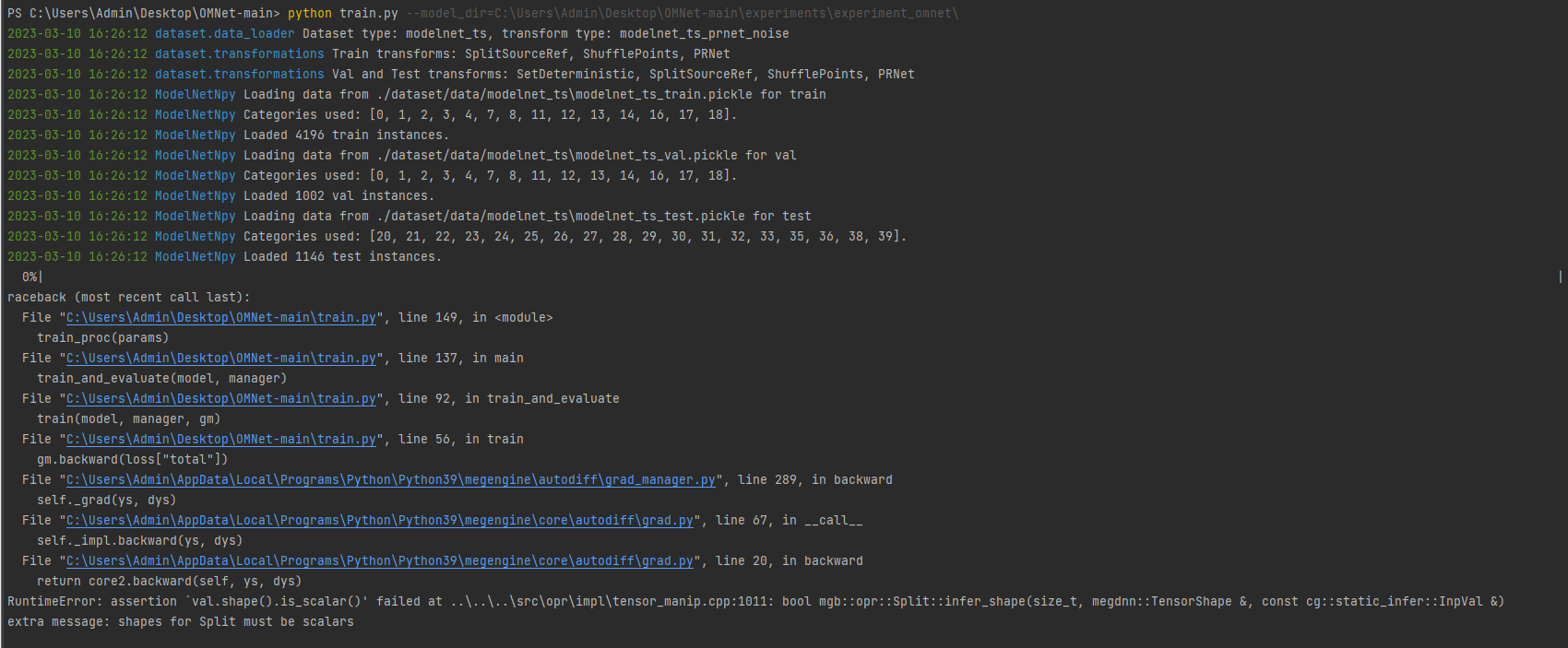 Errors occurred during training · Issue #13 · MegEngine/OMNet · GitHub