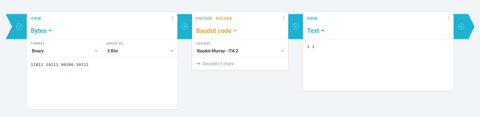 Baudot code encode (variant Baudot-Murray ITA 2): Figure to letter transition on space character ...