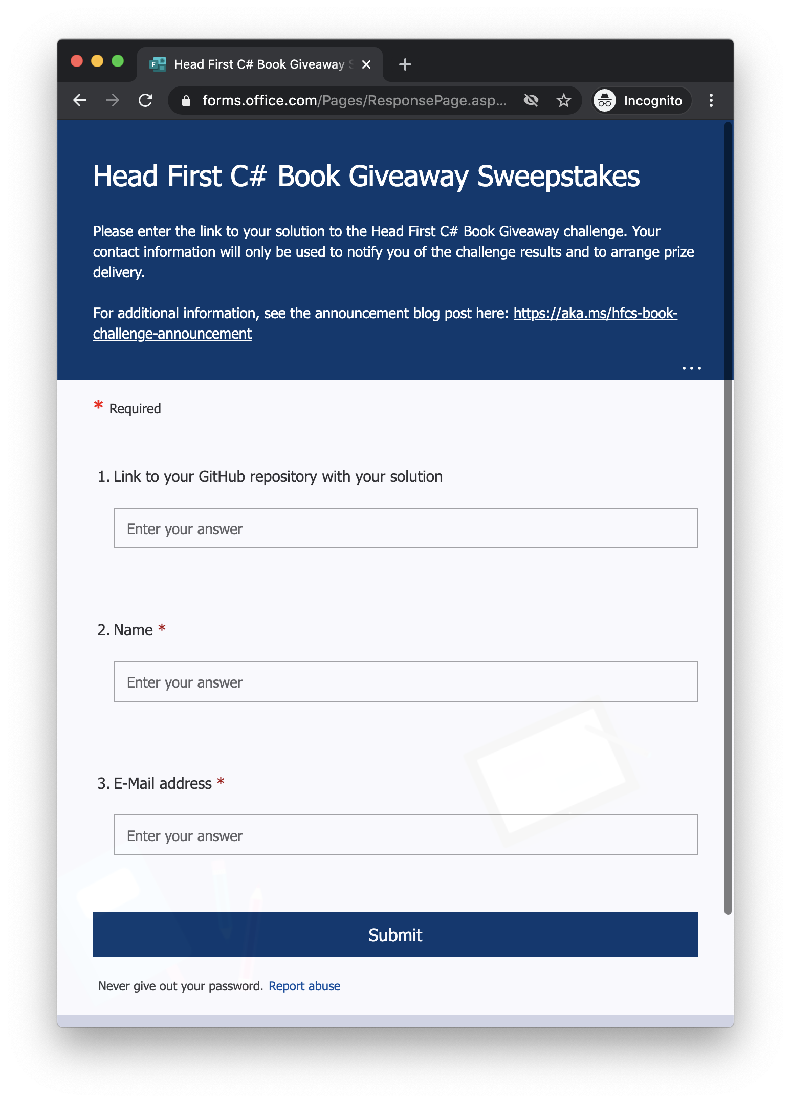 The Contest Win A Free Copy Of Head First C Submission Form Closed Before Supposed End Date