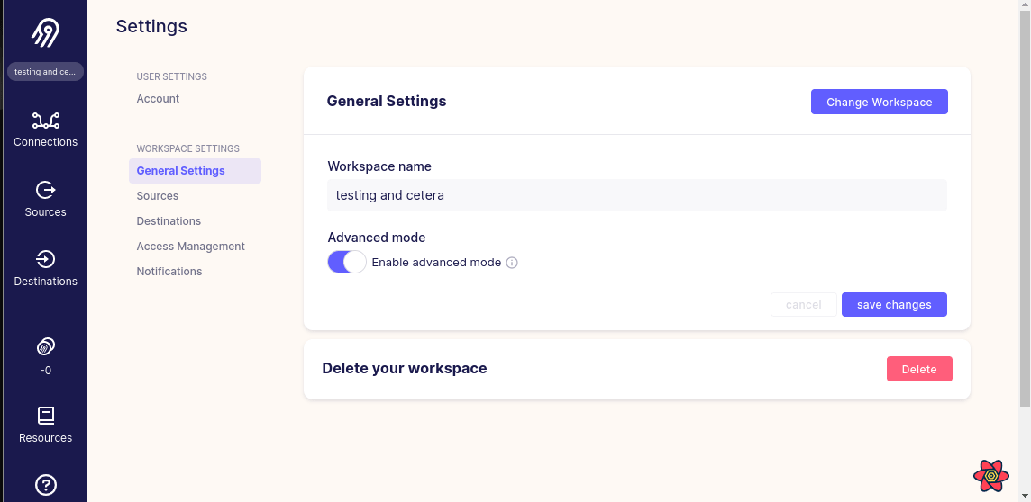 Clicking "Cancel" after saving changes reverts workspace general settings form to pre-save ...
