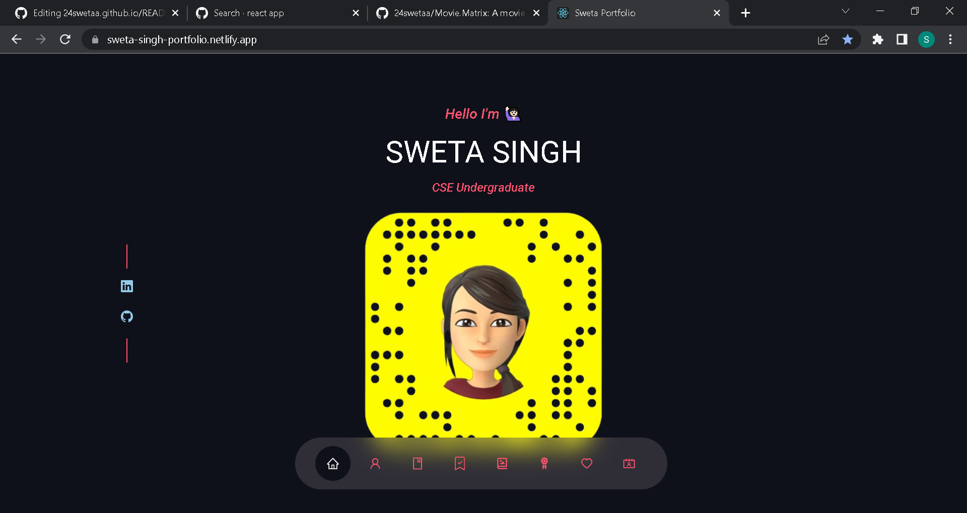 GitHub - 24swetaa/24swetaa.github.io: Personal portfolio website built using ReactJS.