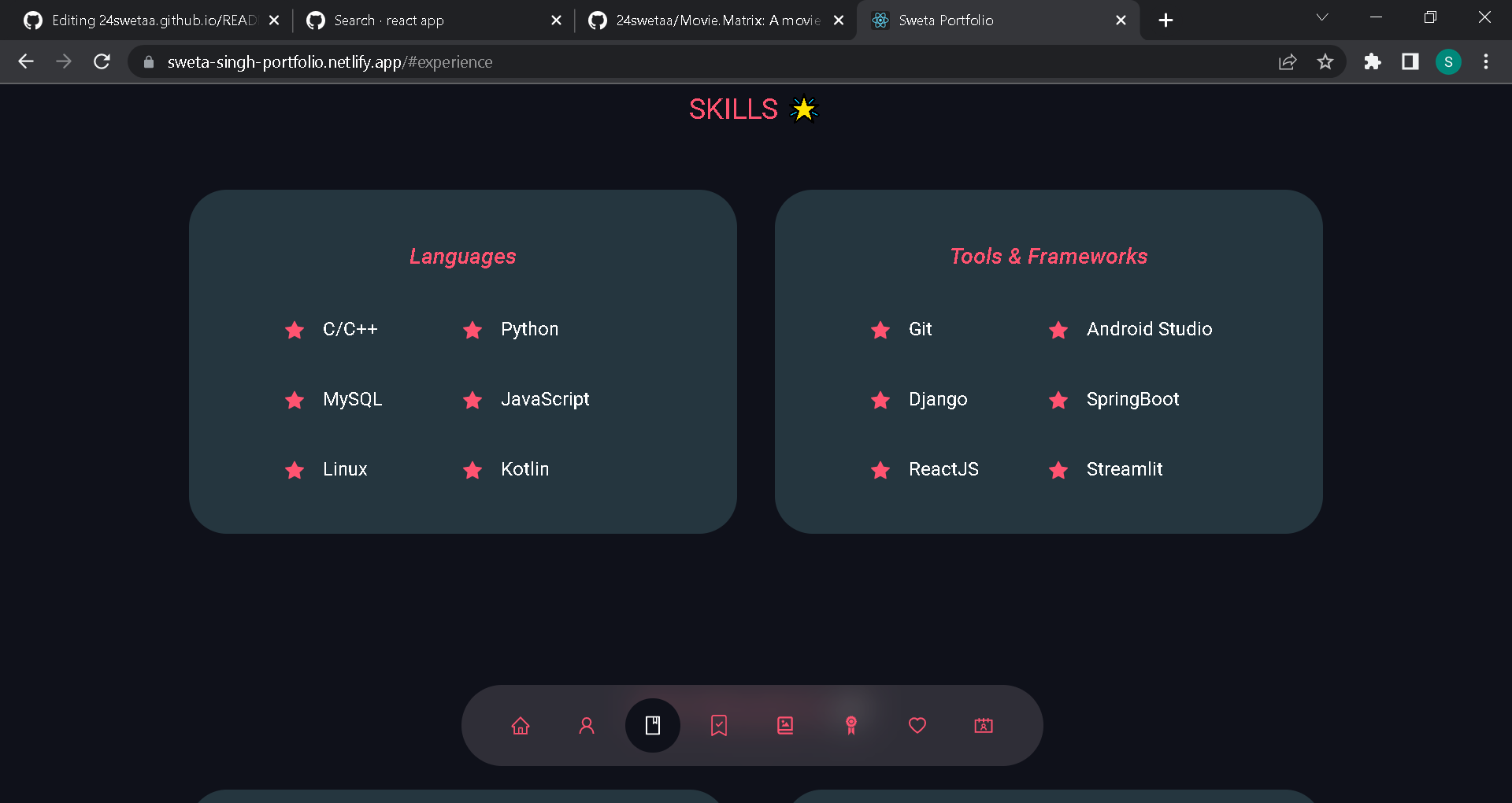 GitHub - 24swetaa/24swetaa.github.io: Personal portfolio website built using ReactJS.
