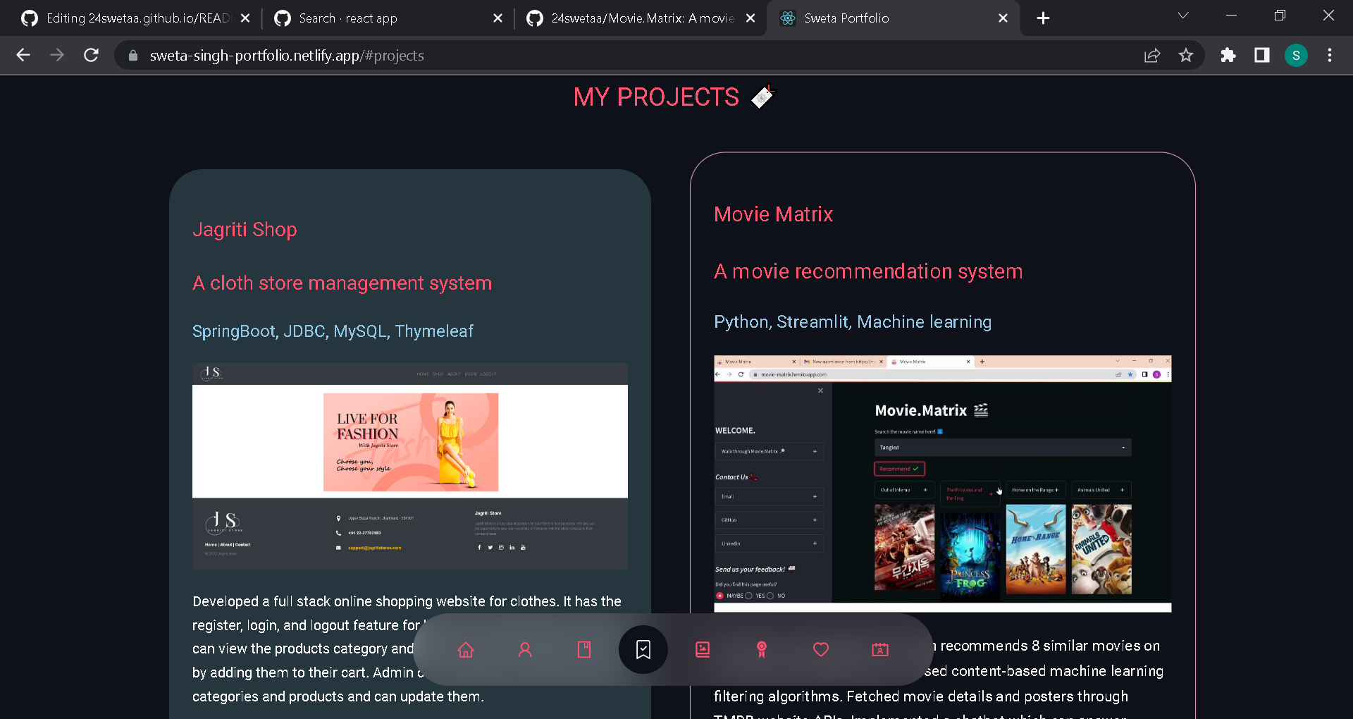 GitHub - 24swetaa/24swetaa.github.io: Personal portfolio website built using ReactJS.