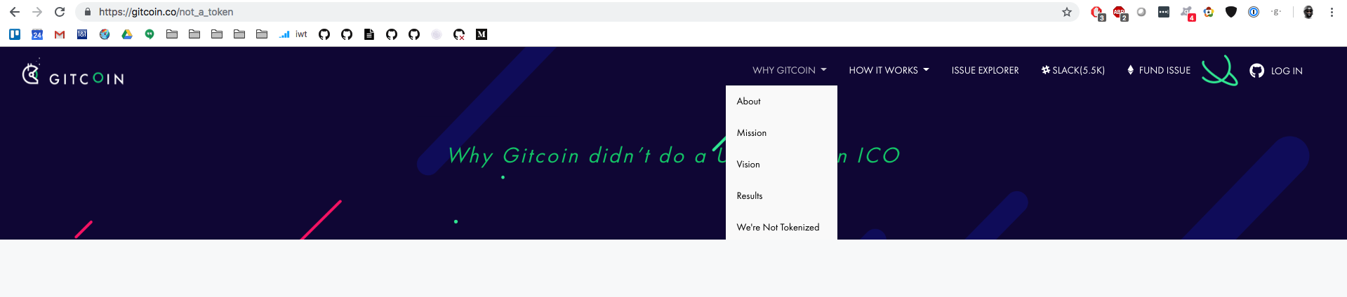 When on the /not_a_token page, text styling and size for the Gitcoin header toolbar is ...