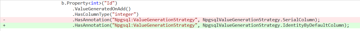 Unable to upgrade to IDENTITY · Issue #1064 · npgsql/efcore.pg · GitHub