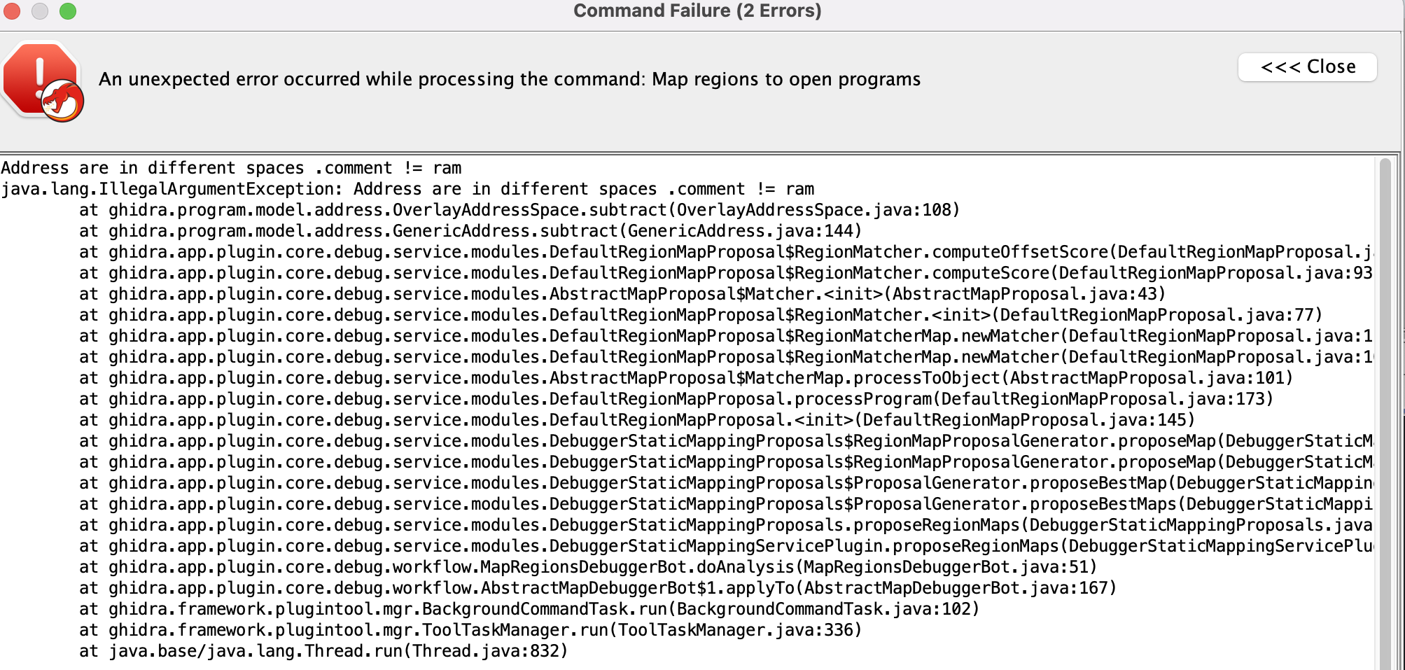 Debugger Trace: Failure Map regions to open program · Issue #4024 · NationalSecurityAgency ...
