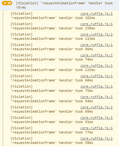 Flash clip runs with bad performance, and "[Violation] 'requestAnimationFrame' handler took XXms ...
