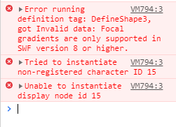 Error running definition tag: DefineShape3, got Invalid data: Focal gradients are only supported ...