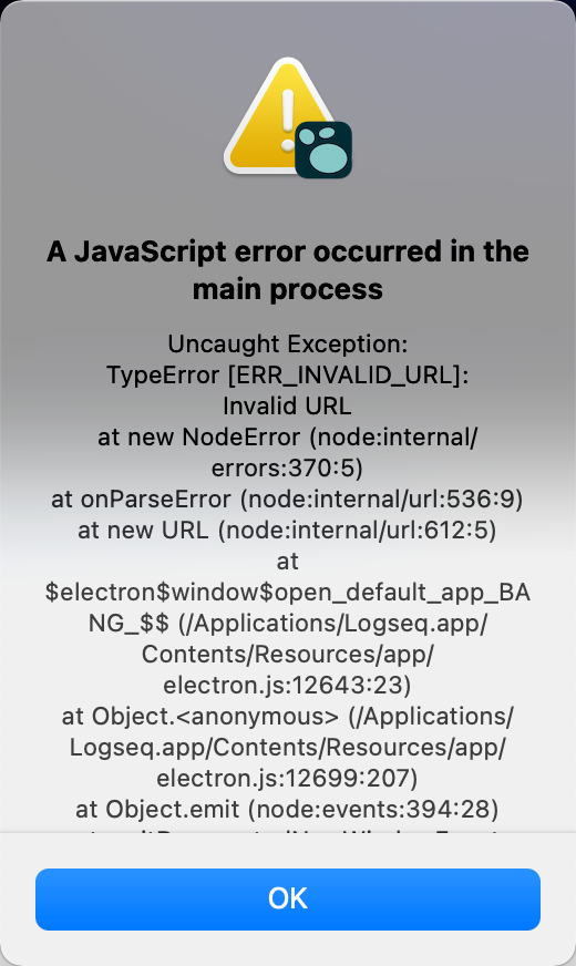 A JavaScript error occurred in the main process · Issue #3877 · logseq/logseq · GitHub