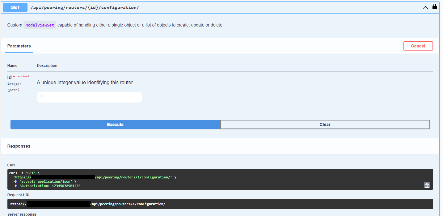 API Calls to /api/peering/routers/{id}/configuration/ using tokenAuth produces HTTP 403 · Issue ...