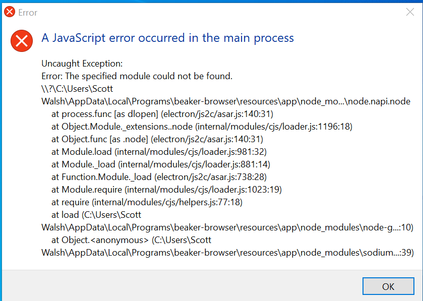 JavaScript error on StartUp · Issue #1856 · beakerbrowser/beaker · GitHub