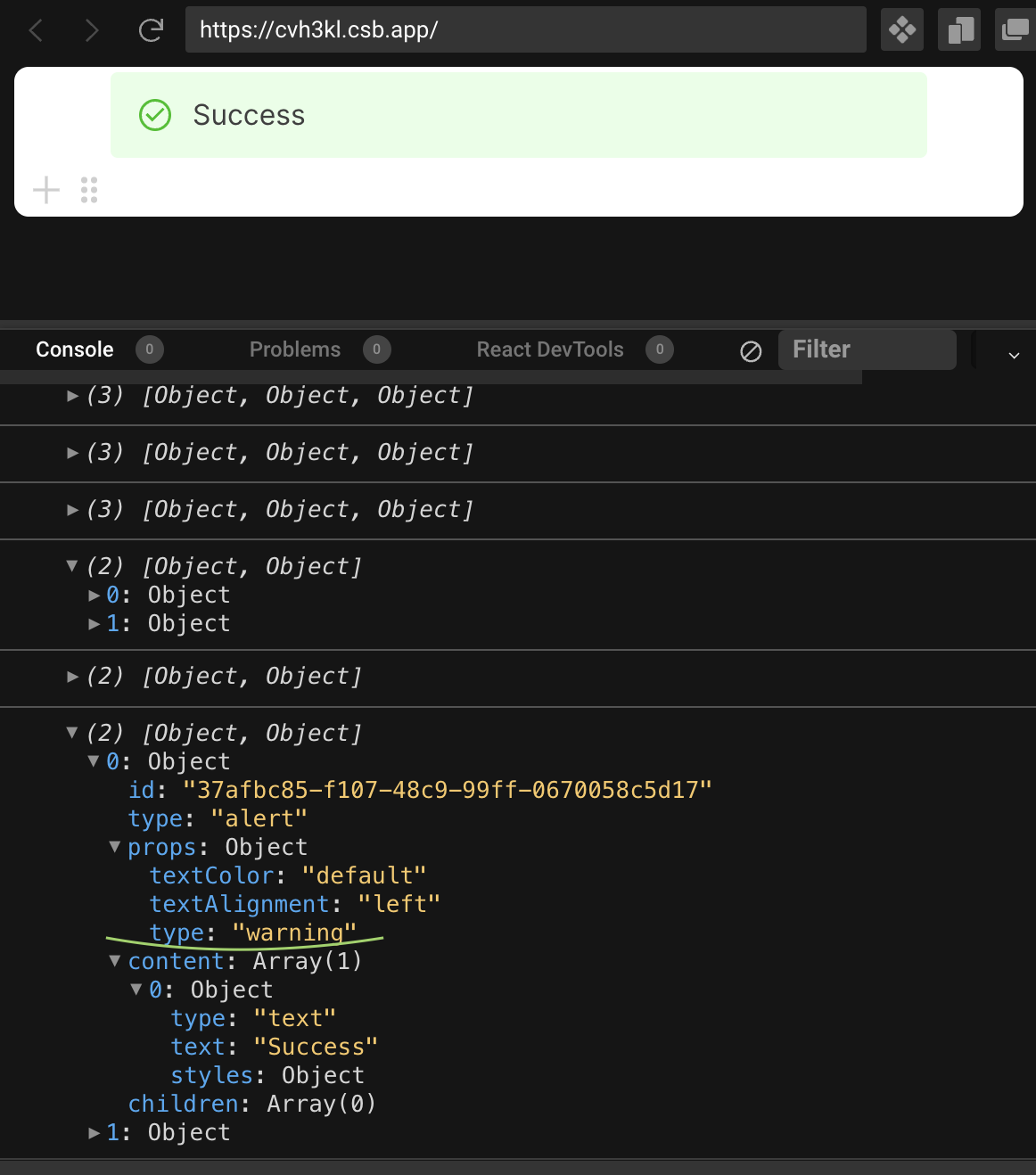 onEditorContentChange is not being called when updating alert type in Alert block example ...