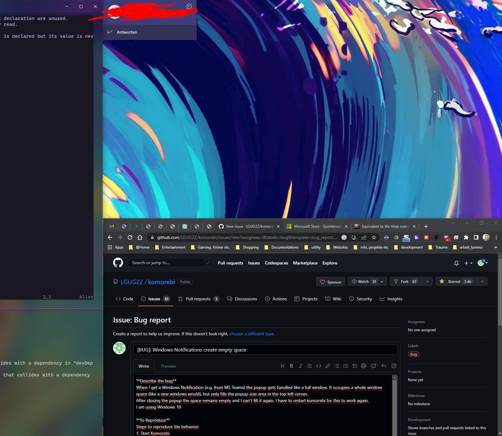 [BUG]: Windows Notifications create empty space · Issue #406 · LGUG2Z/komorebi · GitHub
