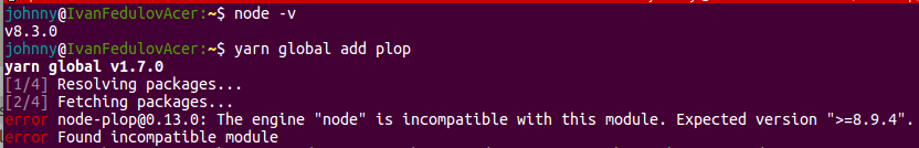 Expected version ">=8.9.4" · Issue #120 · plopjs/plop · GitHub
