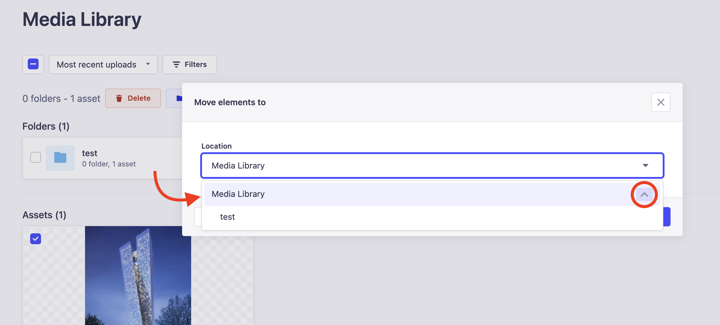Media Library: Cannot move assets to folder: Folders do not show up in Location dropdown · Issue ...