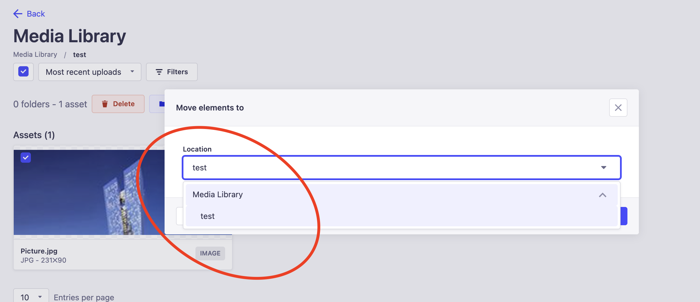 Media Library: Cannot move assets to folder: Folders do not show up in Location dropdown · Issue ...