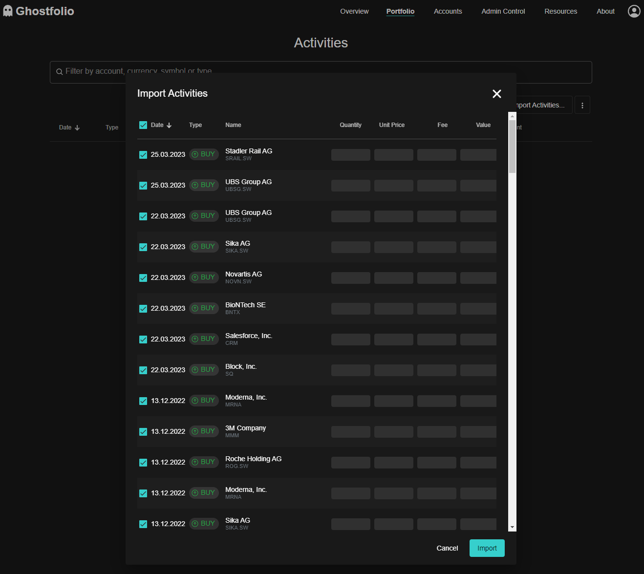 JSON "Import Activities" from ghostfol.io "Activities Export" not working in self-hosted ...