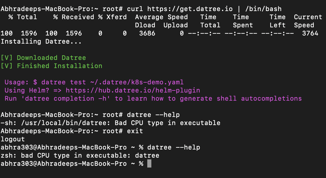 Showing Bad Cpu Type In Executable Error While Trying To Run Datree · Issue 384 · Datreeio 9802