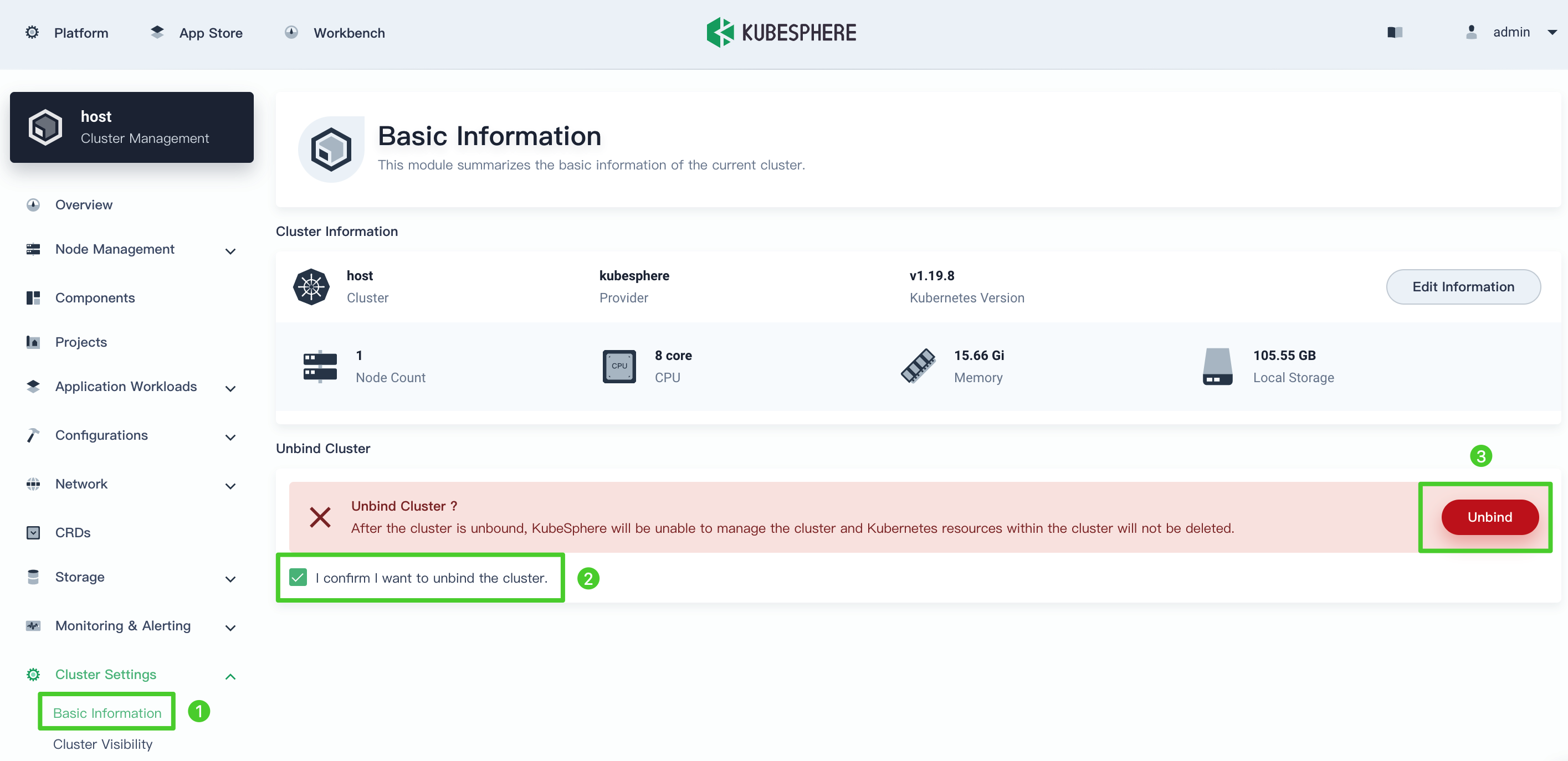 Unbind cluster module should be disabled on the Host Cluster page · Issue #2209 · kubesphere ...