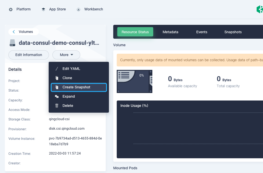 Cannot create a snapshot from a volume that supports and is allowed to create a snapshot on the ...