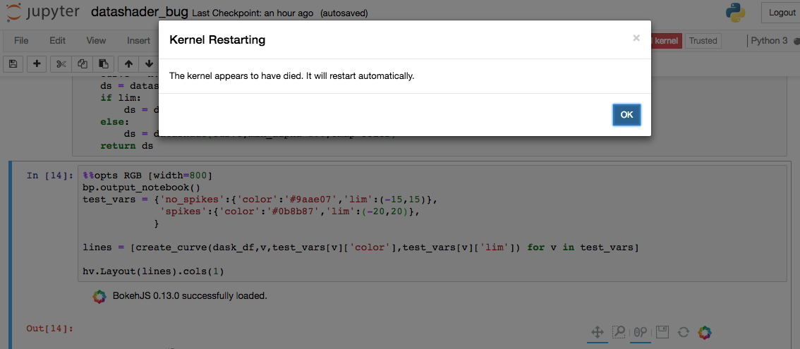 Setting y_range on datashader plots with large spikes causes jupyter kernel to crash · Issue ...