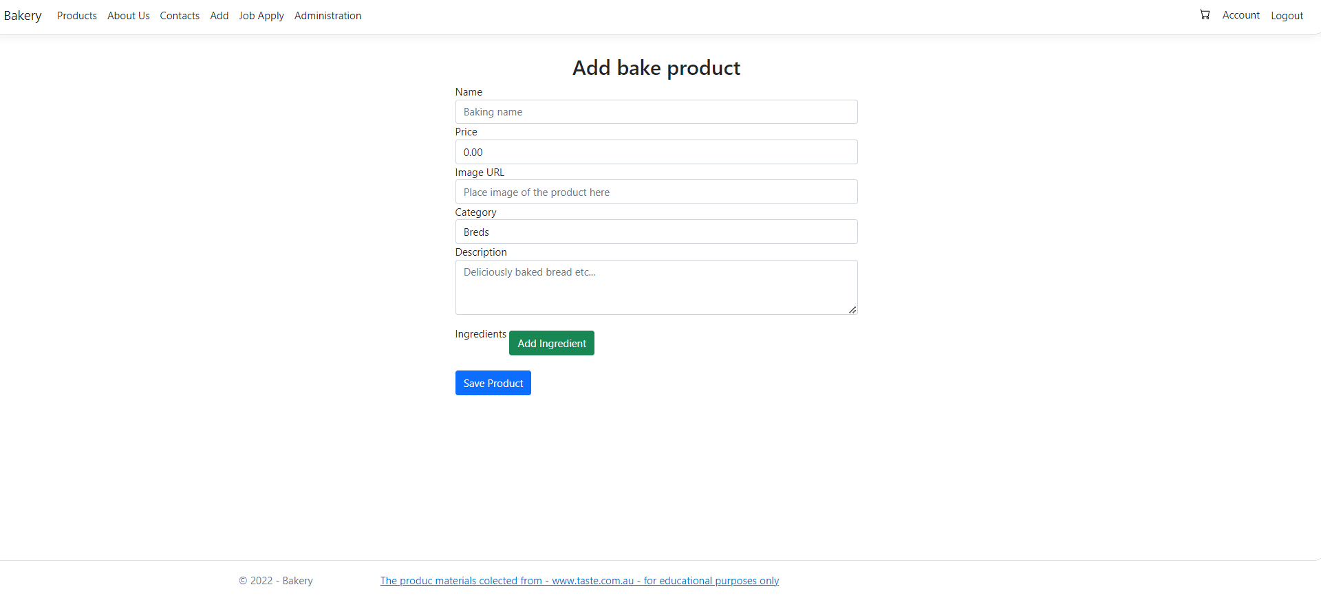 GitHub - Sand82/BakeryProject