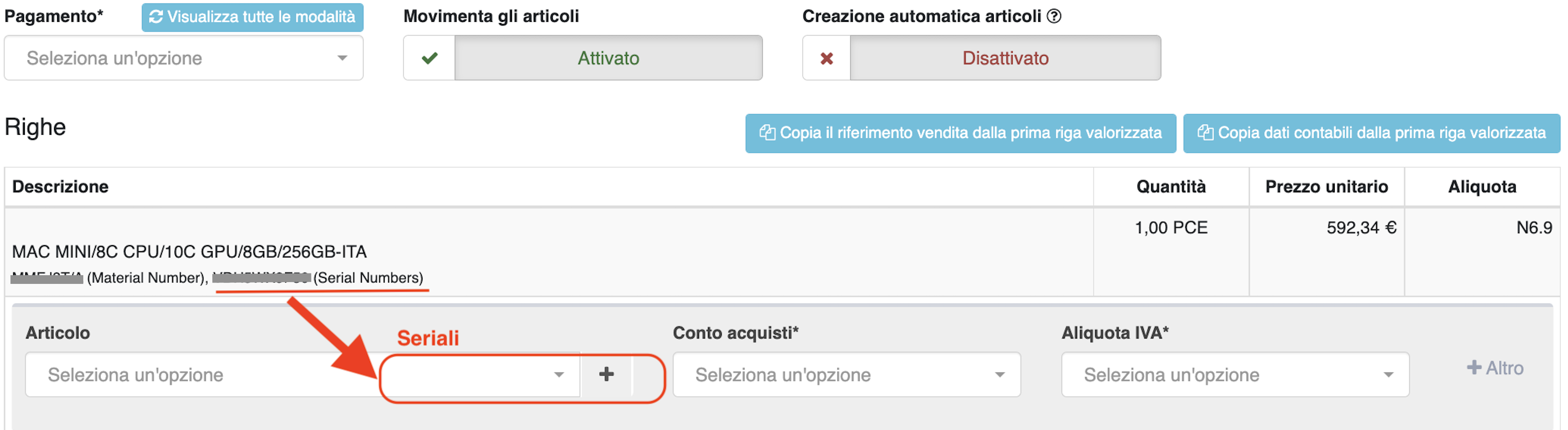 Creare e associare il Seriale/i articolo in registrazione FE · Issue #1166 · devcode-it ...