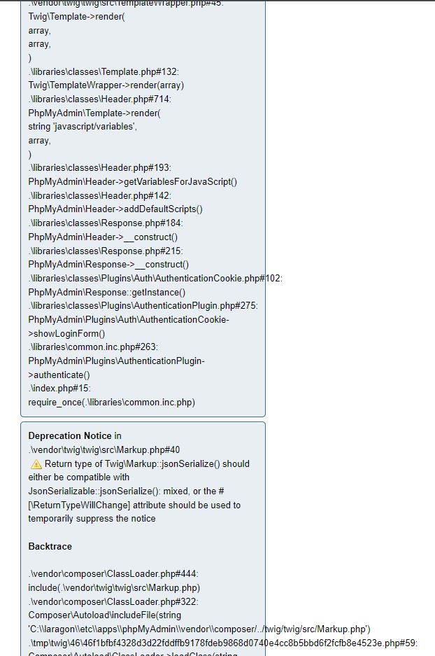 phpMyAdmin showing deprecation notices and errors · Issue #17258 · phpmyadmin/phpmyadmin · GitHub