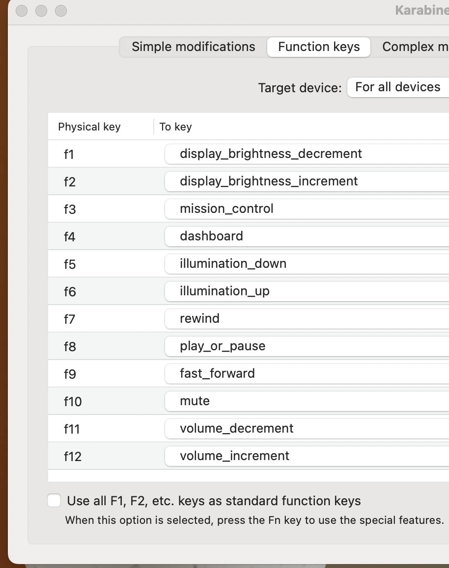 Mac设置Function Keys 中的F4指定媒体功能键（Media controls）无效 · Issue #3077 · pqrs-org/Karabiner-Elements ...