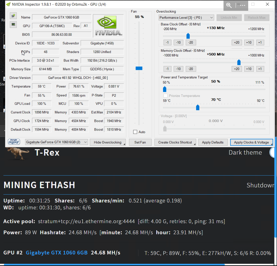 T-Rex 0.19.14: GTX 1060 6 GB (Hynix) - 24.70 Mh/s · Issue #351 · trexminer/T-Rex · GitHub