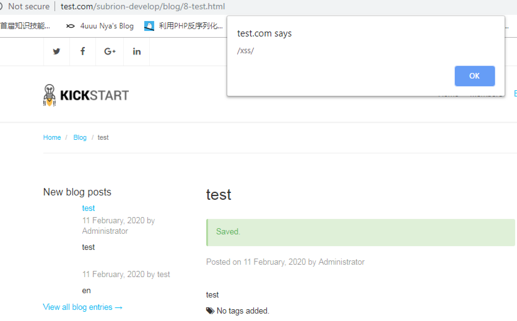 Blog Stored XSS Vulnerability · Issue #868 · intelliants/subrion · GitHub