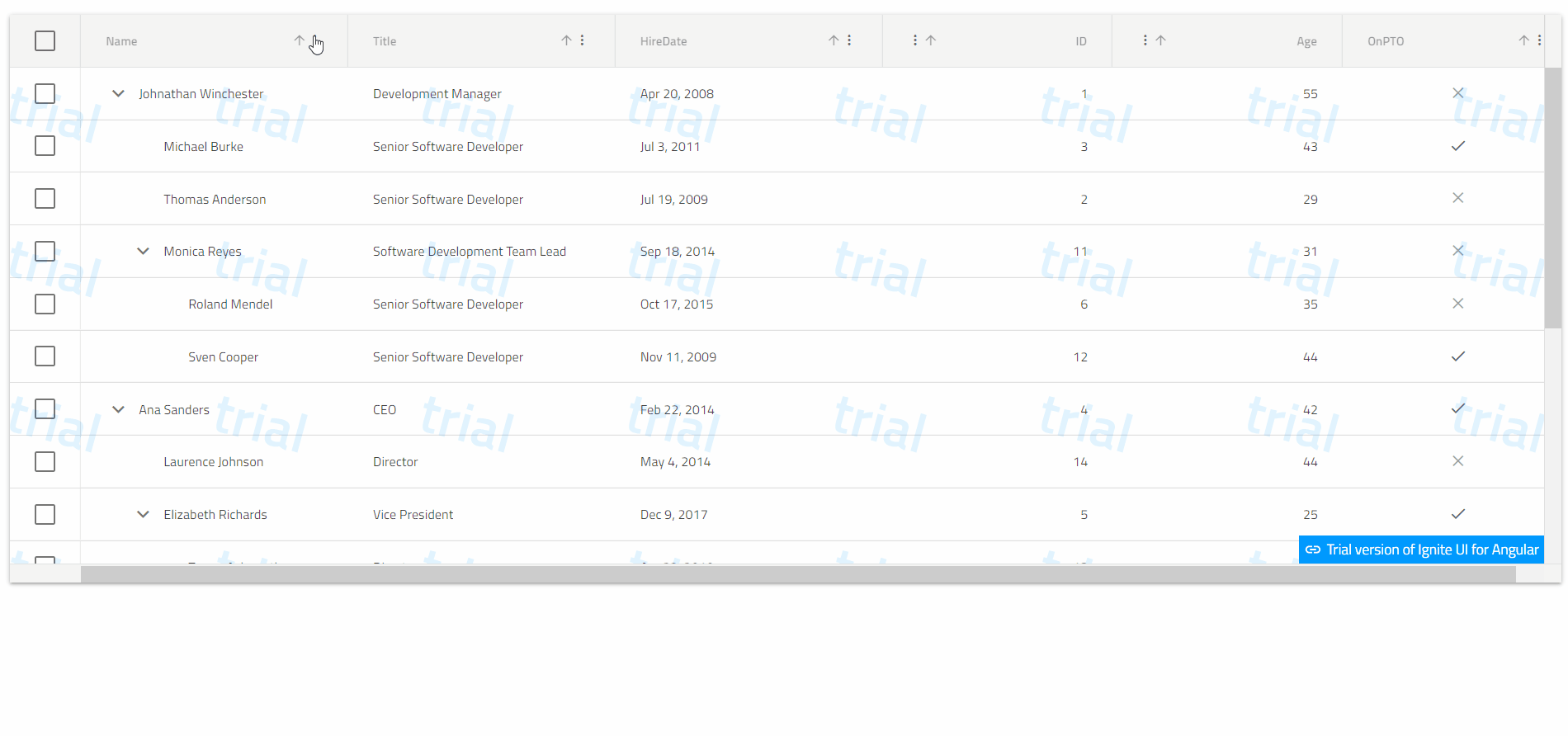 IgxTreeGrid: when foreign keys are used and a filtering is applied the cascade selection is not ...