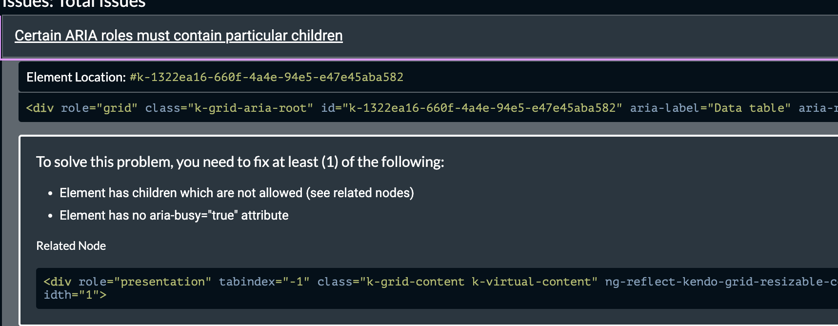Axe Devtools Throws Critical Warning For Grid · Issue 3980 · Telerik Kendo Angular · Github