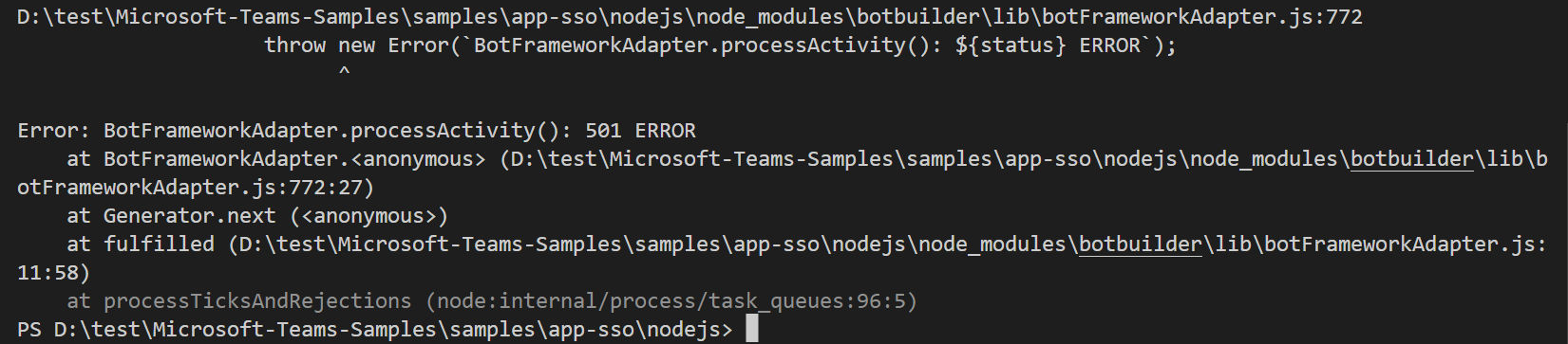 Bug: Sample app-sso crash down · Issue #513 · OfficeDev/Microsoft-Teams-Samples · GitHub