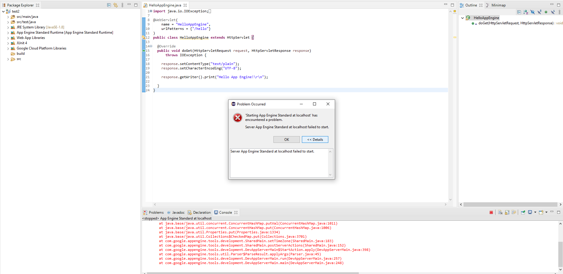 Server App Engine Standard at localhost failed to start. · Issue #3632 · GoogleCloudPlatform ...