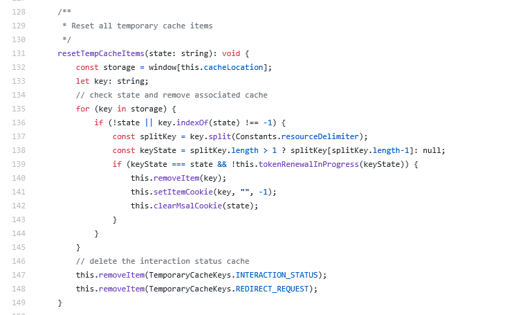 Temporary local storage entries are not cleared when token request has ...