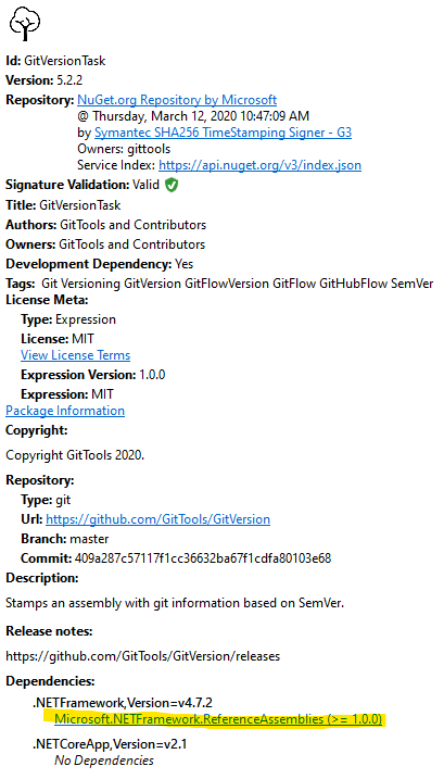 GitVersionTask should not have a package dependency on Microsoft.NETFramework ...
