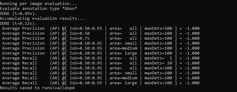 Training with custom data, mAP =-1? · Issue #555 · meituan/YOLOv6 · GitHub