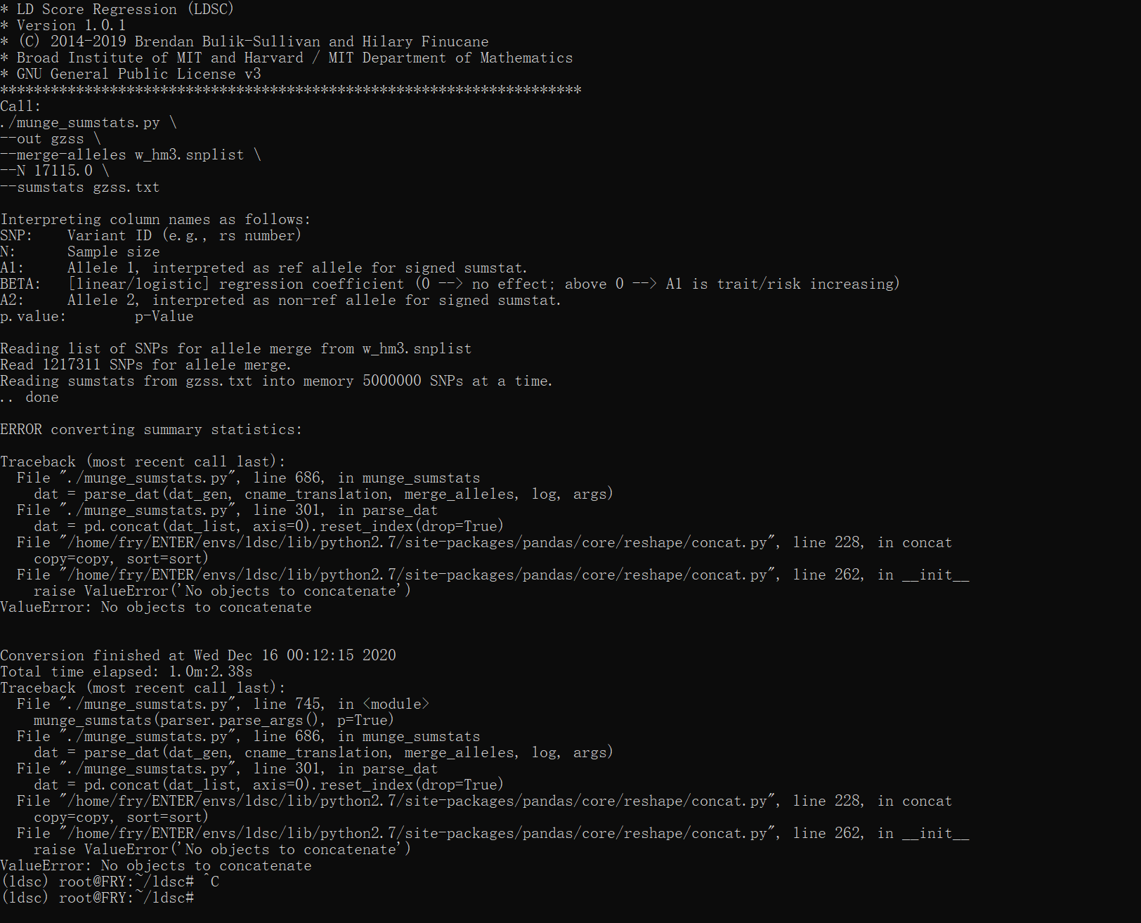 ValueError: No objects to concatenate · Issue #253 · bulik/ldsc · GitHub