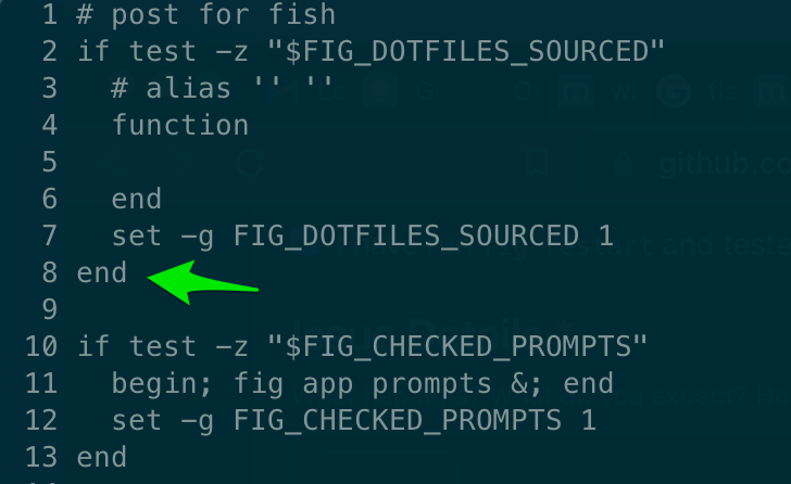 Fish error on 99_fig_post.fish - (line 8): 'end' outside of a block ...